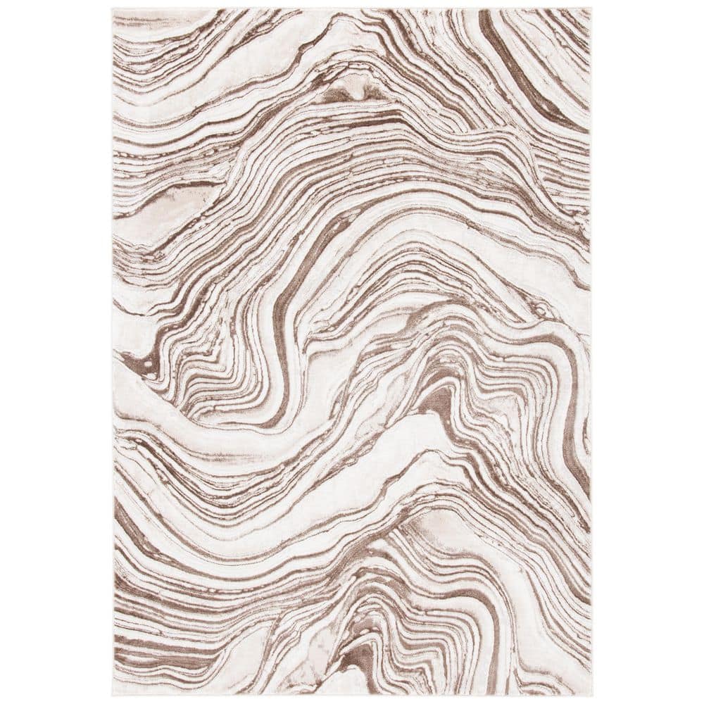 SAFAVIEH Meadow 4 ft. x 6 ft. Beige/Brown Marble Swirl Area Rug MDW564B ...