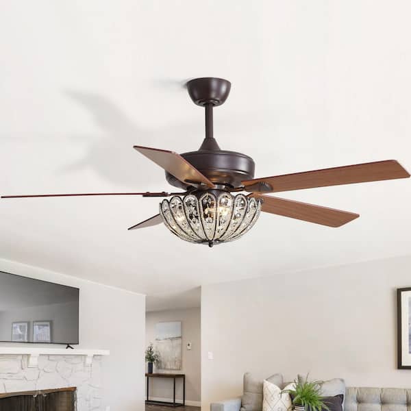 CACI Mall 52 in. Indoor Crystal Chandelier Brown Ceiling Fan Fandelier ...
