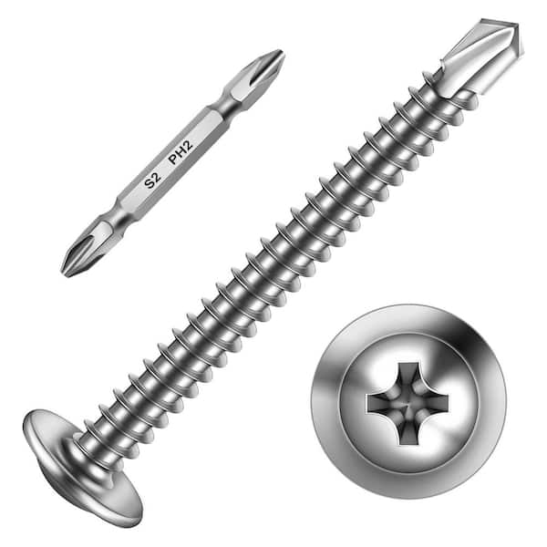 MYWISH #10 x 2 in. Stainless Steel Phillips Truss Head Self-Drilling Sheet Metal Screws (100 ...