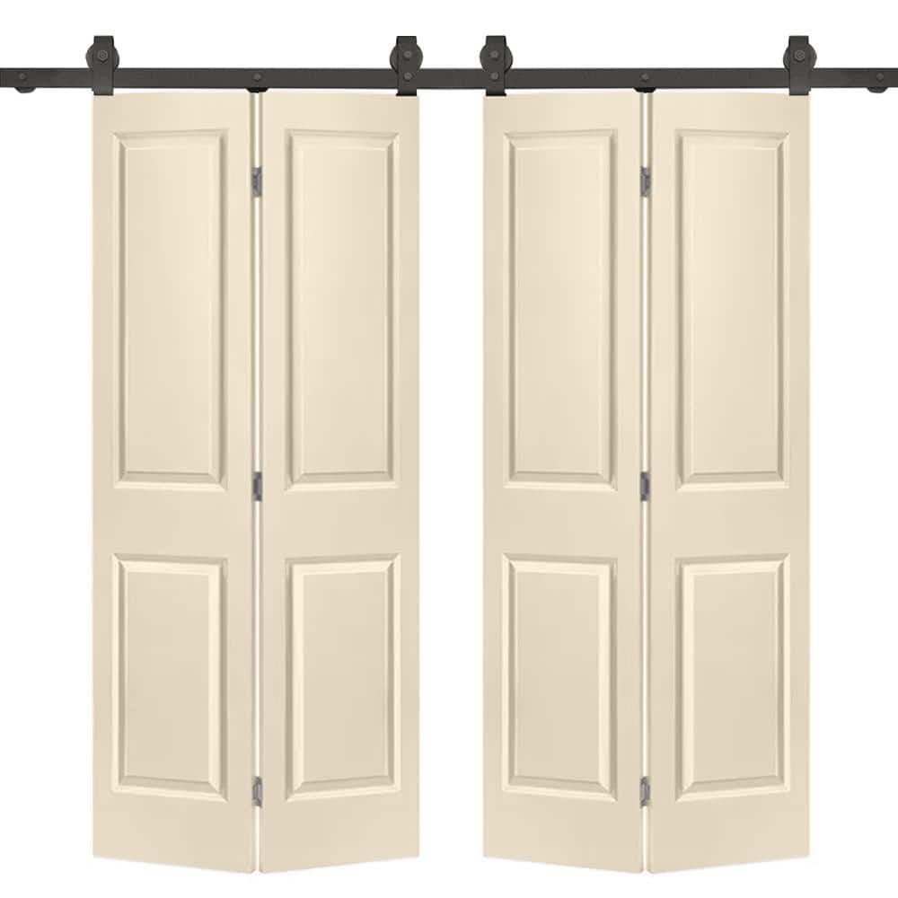 CALHOME 48 in. x 80 in. 2 Panel Beige Painted MDF Composite Double Bi ...