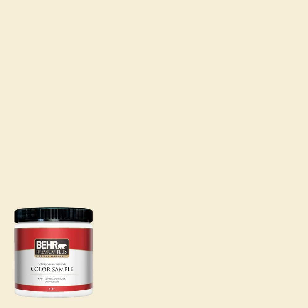 BEHR PREMIUM PLUS 8 oz. #380E-1 Mist Yellow Flat Interior/Exterior ...