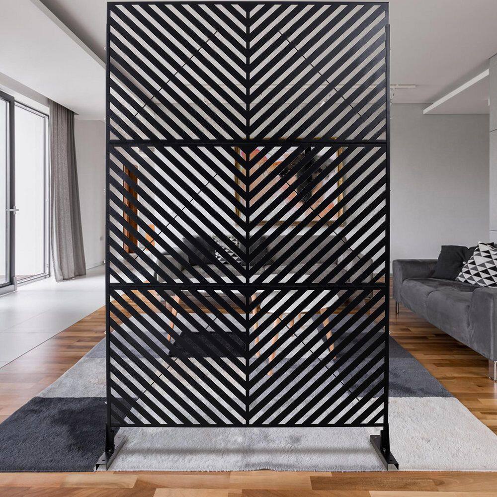 Coporesell 76 in. x 48 in. Freestanding Decorative Privacy Screen Black Metal for Outside Lawn ...