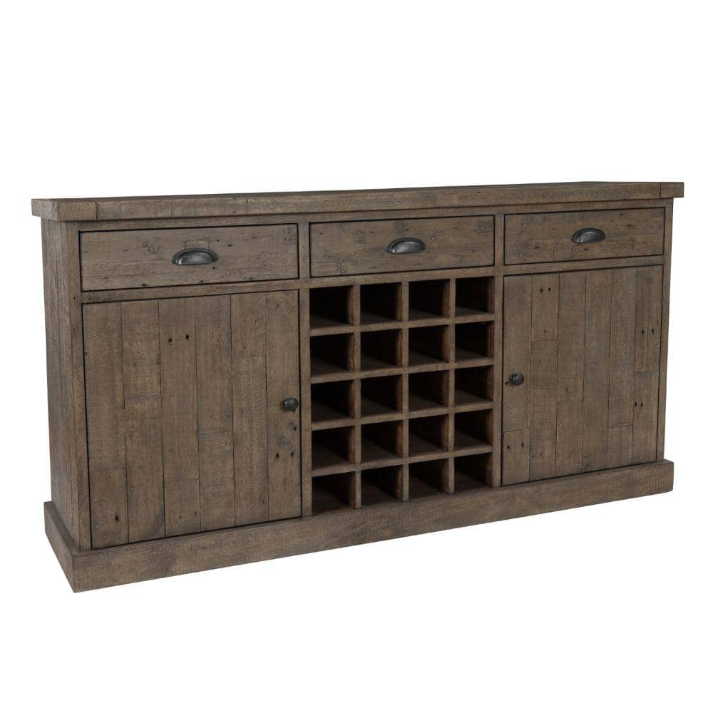 Benjara Gray Wood Top 63 in. Sideboard with 3-Drawers, 2-Door Cabinets ...