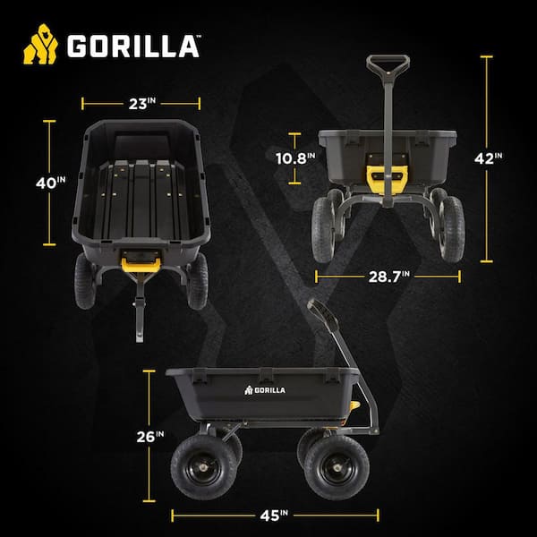 GORILLA CARTS 7 cu. ft. (40 in. x 27 in. x 11 in.), Patented Poly Bed Dumping Garden Cart, 1200 ...