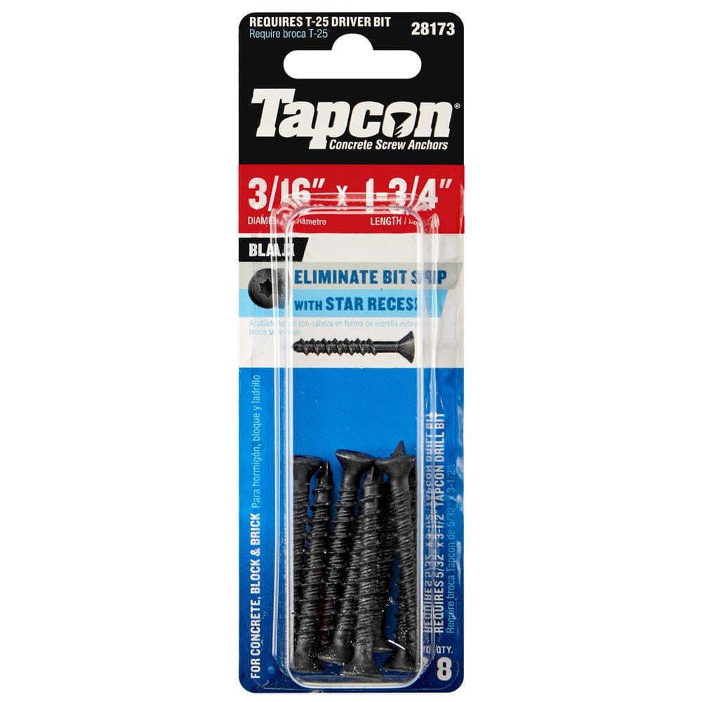 Tapcon 3/16 in. x 1.75 in. Star-Flat-Head Black Concrete Anchors (8-Piece) 28173 - The Home Depot