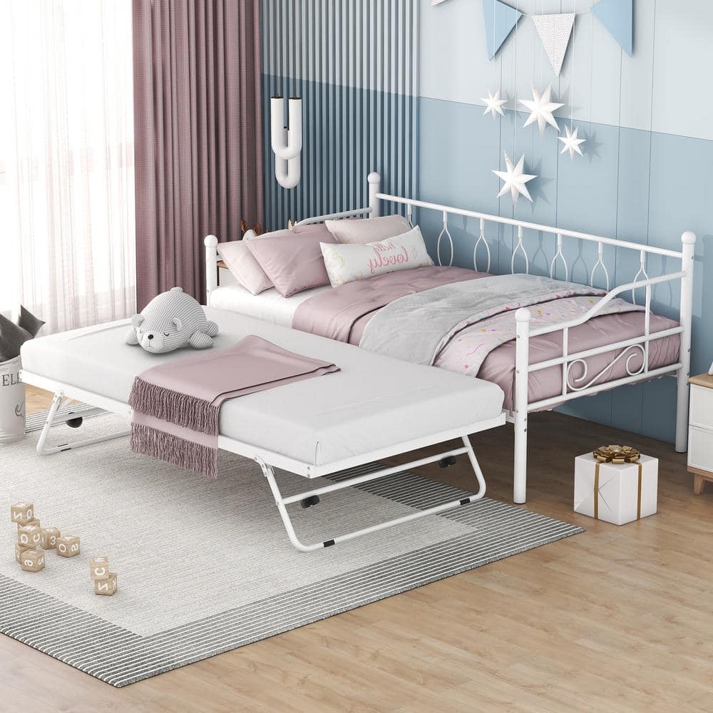 Harper & Bright Designs White Twin Size Metal Daybed with Twin Size ...