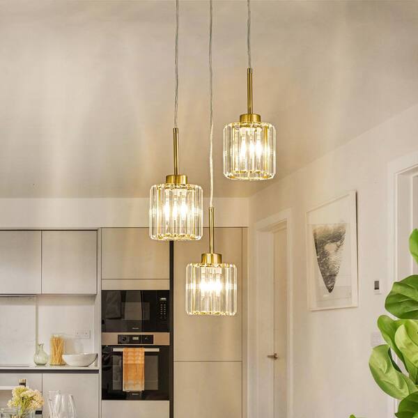 EDISLIVE Hubbardston 3-Light Gold Linear Pendant Light with Crystal ...