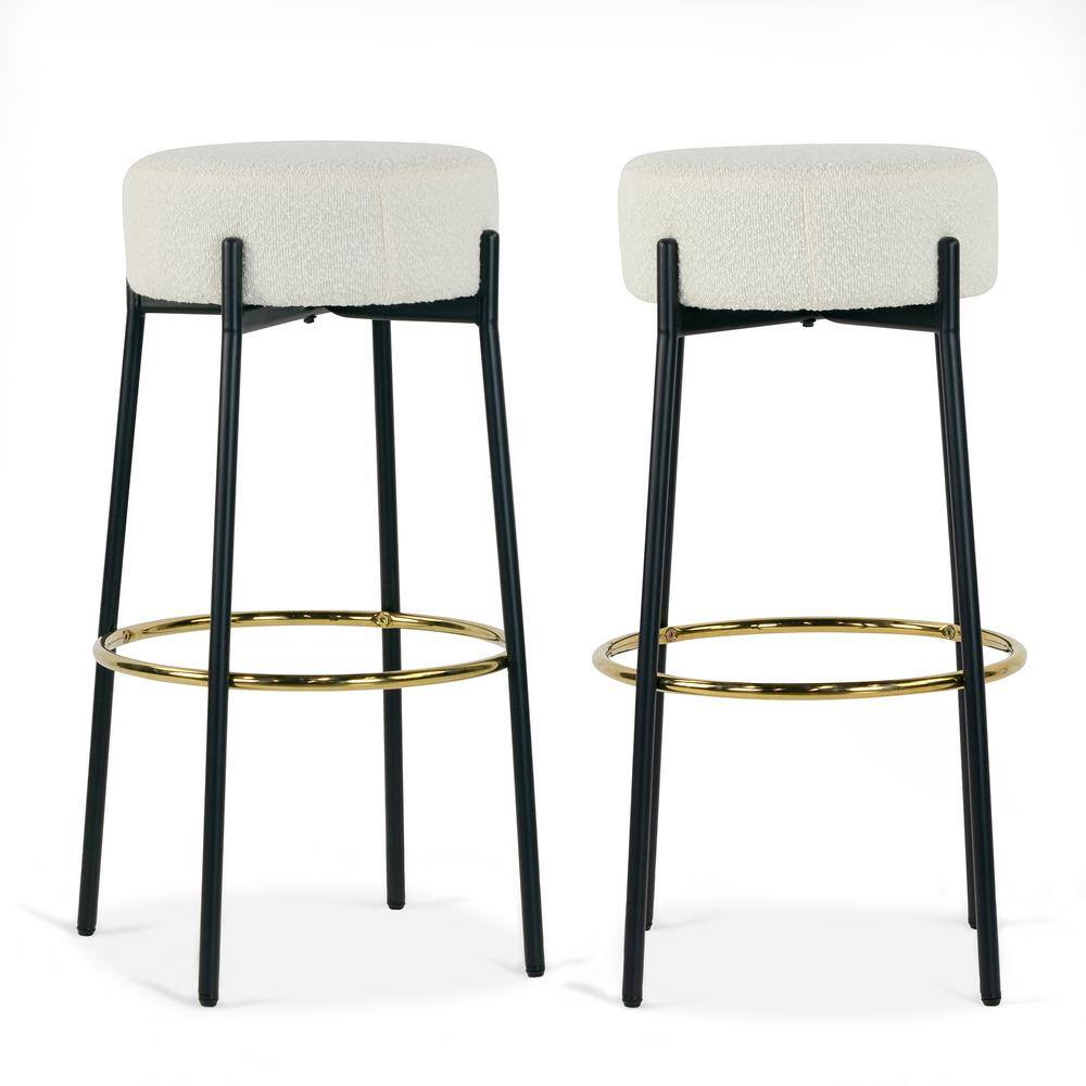 Glamour Home Avon 30 in. Beige Boucle Backless Metal Bar Stool with ...