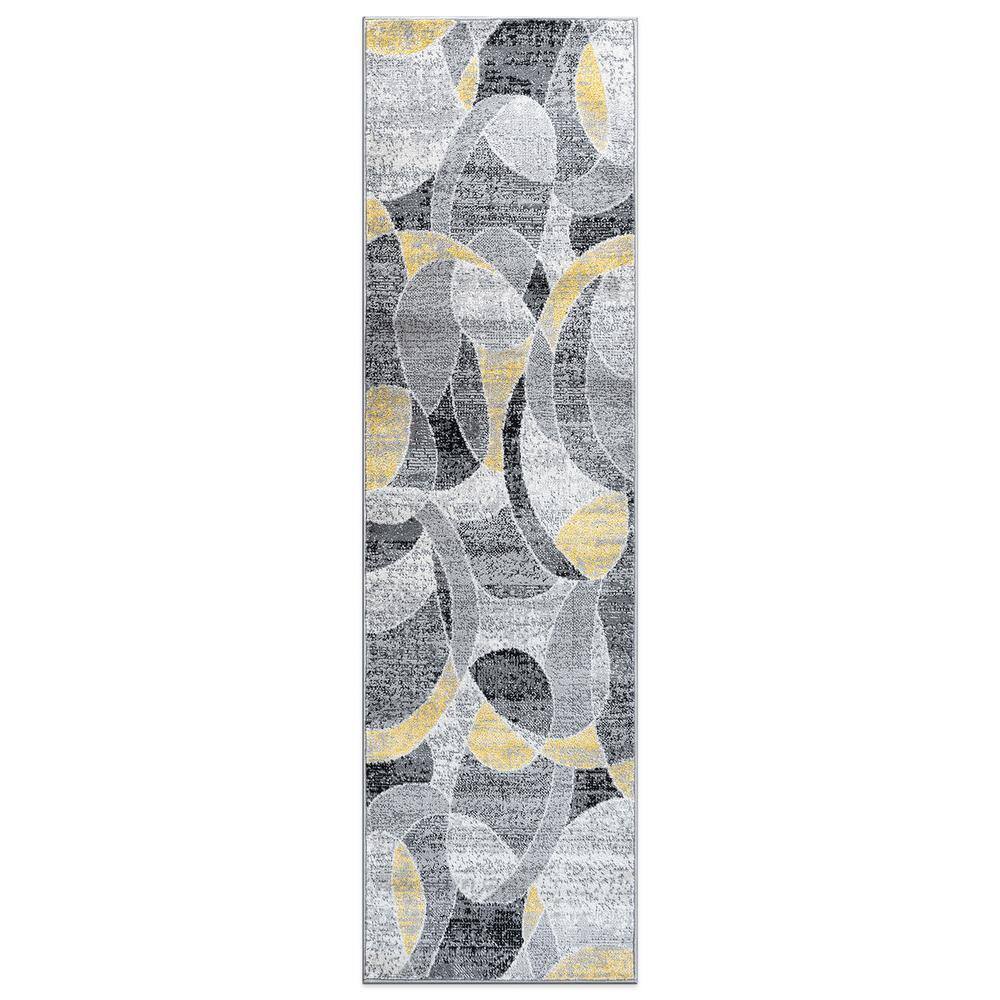 World Rug Gallery Contemporary Yellow 2 ft. x 7 ft. Distressed Circle ...