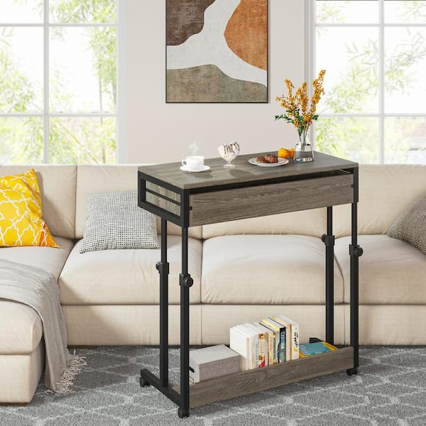 BYBLIGHT Kerlin 31.49 in. Retro Gray Rectangular Wood Top Side Table with Drawer for Home Office BB F1873YF