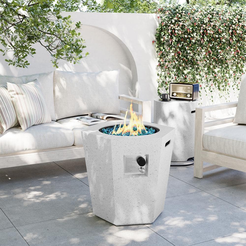 UPHA 24 in. x 22 in. 40,000 BTU Off-white Hexagon Terrazzo Outdoor Propane Gas Fire Pit Table ...