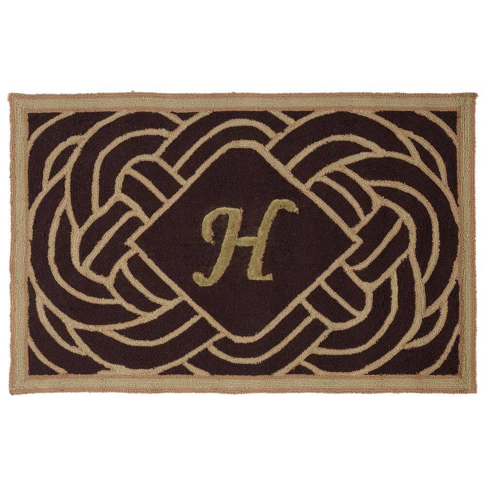 SAFAVIEH Monogram Chocolate 3 ft. x 4 ft. "H" Ornate Swirl Indoor ...