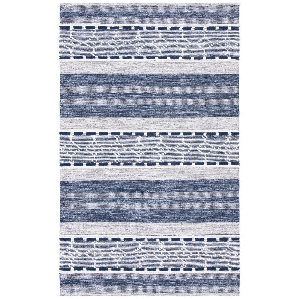 SAFAVIEH Striped Kilim Navy Ivory 6 ft. X 9 ft. Geometric Striped Area ...