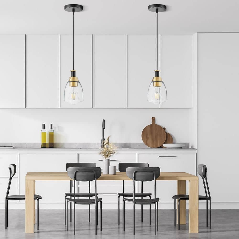 GIVIMO Pendant Lights, 2 Pack, Clear Glass Shade with Cord, Black ...