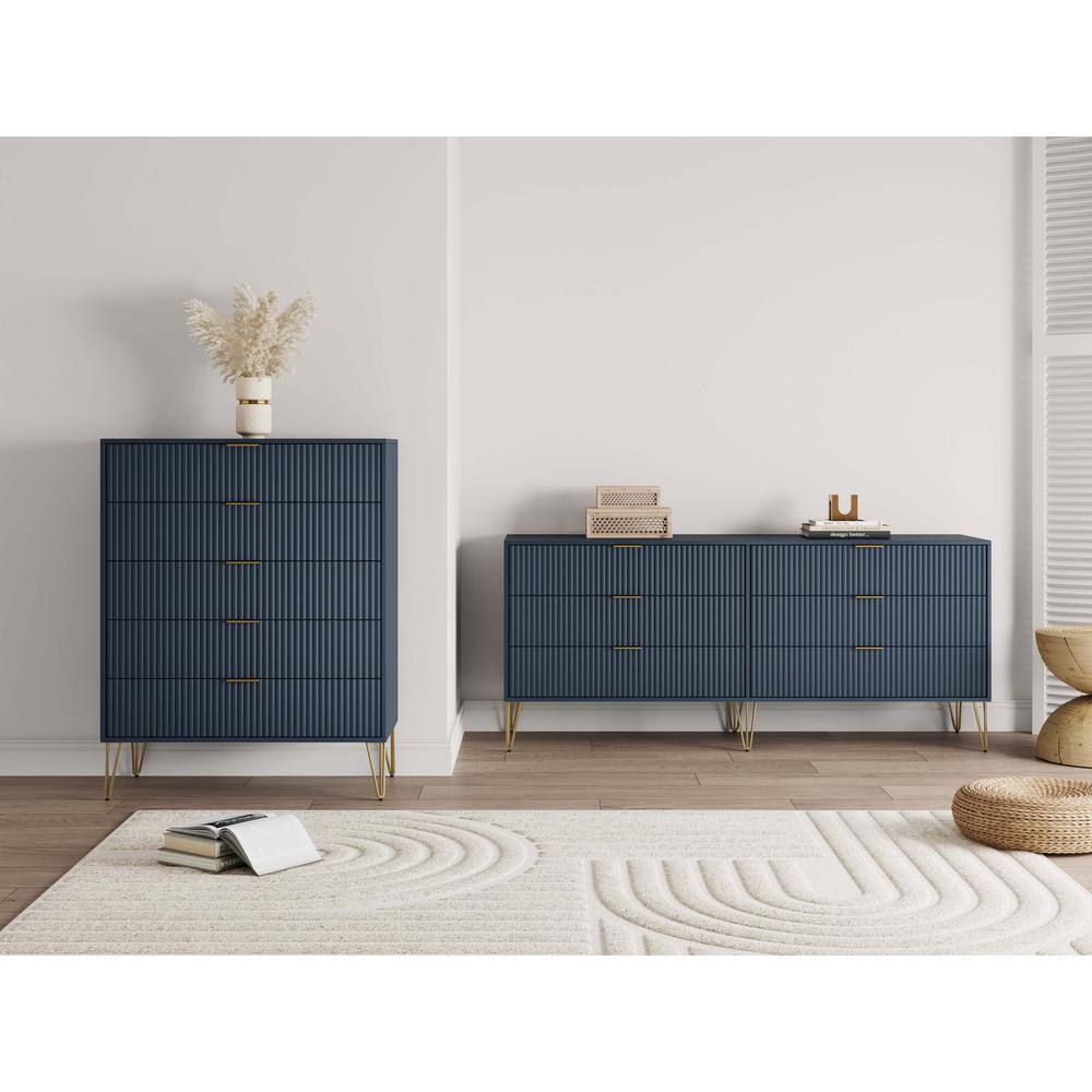 Manhattan Comfort DUMBO Midnight Blue 5-Drawer 35.19 in. Dresser and 6 ...