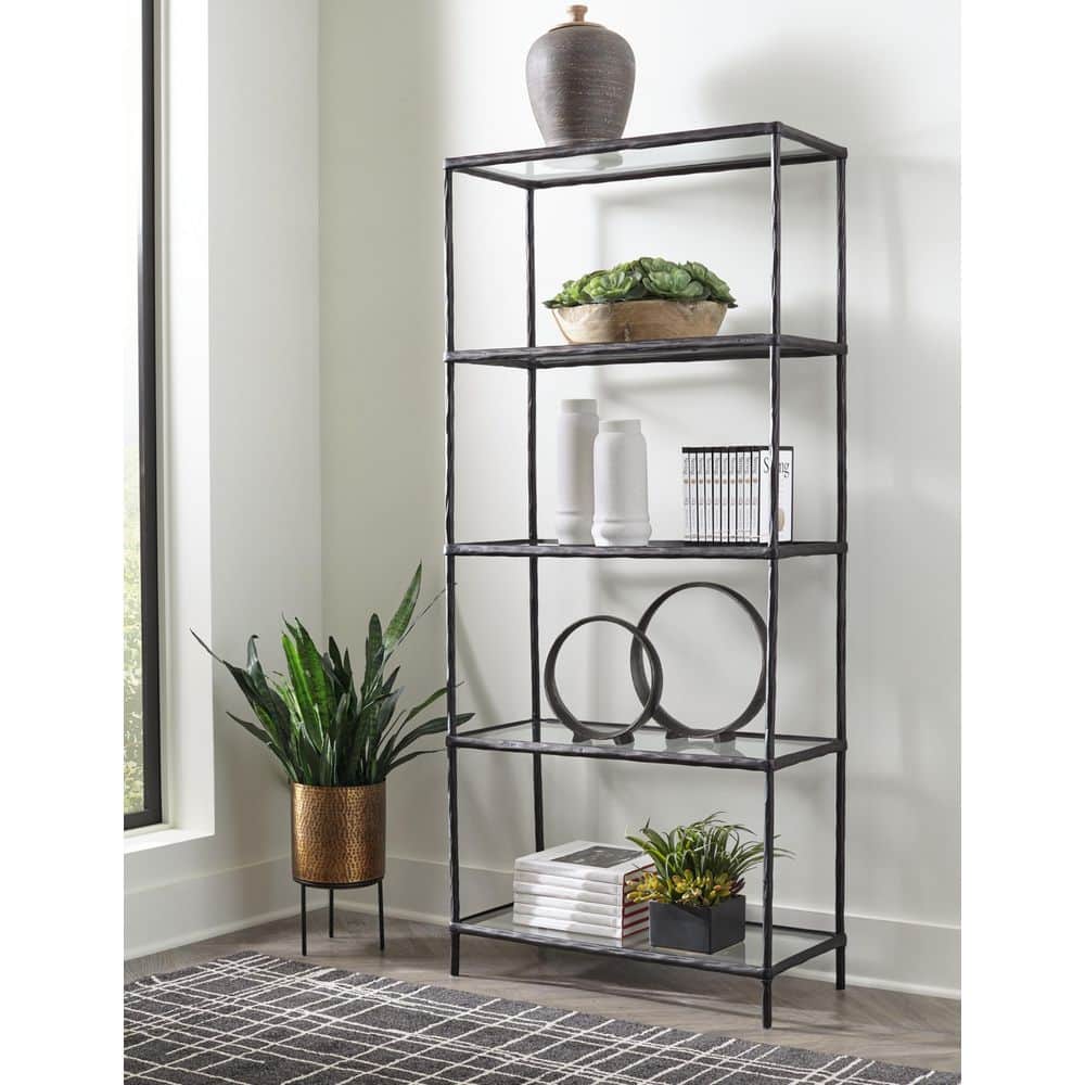 Signature Design By Ashley Ryandale 73 in. Tall Black Metal 5-Shelf ...