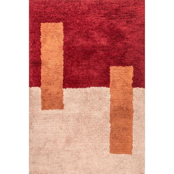 nuLOOM Sunni Abstract Modern Wool Shag Rust 8 ft. x 10 ft. Area Rug ...