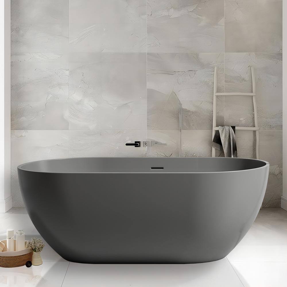 UPIKER Exquisite 59 in. x 29.5 in. Soaking Gray Solid Surface Bathtub ...