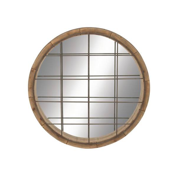 Litton Lane 48 in. x 48 in. Round Framed Brown Wall Mirror 44375 - The ...