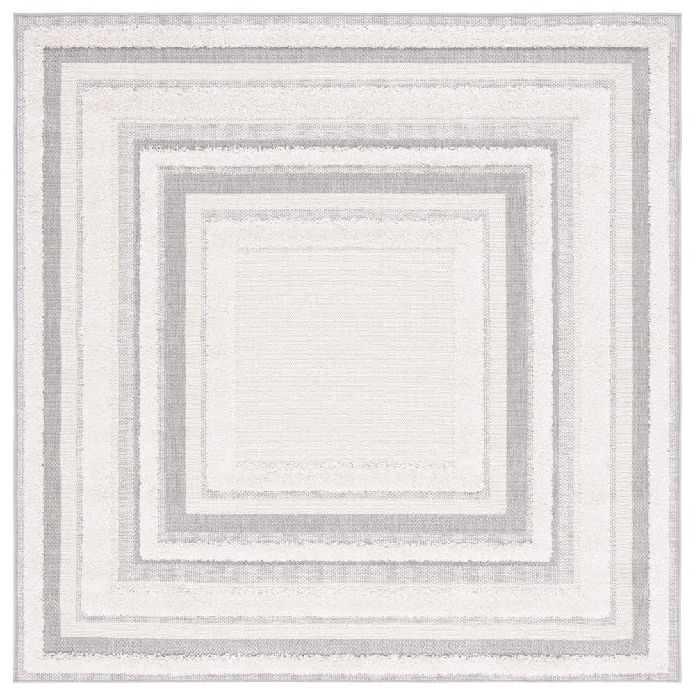 SAFAVIEH Cottage Ivory/Gray 7 ft. x 7 ft. High-Low Border Indoor ...
