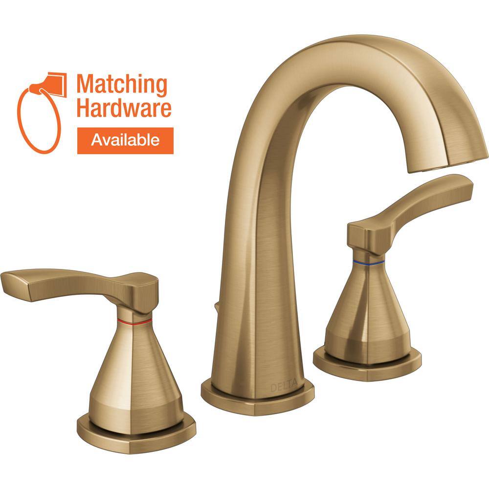 Delta Stryke 8 in. Widespread 2-Handle Bathroom Faucet with Metal Drain Assembly in Champagne ...