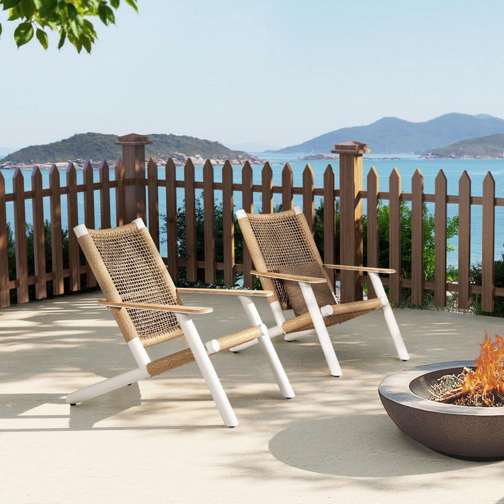 Mondawe All-Weather Wicker Adirondack Outdoor Lounge Chair with Teak ...