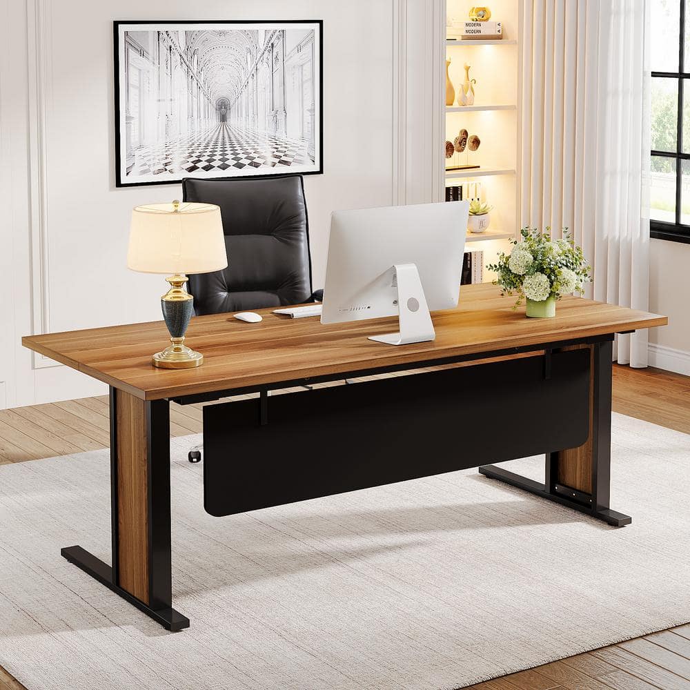BYBLIGHT Moroni 63 in. Rectangular Brown & Black Wood Computer Desk ...