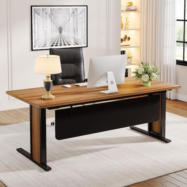 BYBLIGHT Moroni 63 in. Rectangular Brown & Black Wood Computer Desk ...