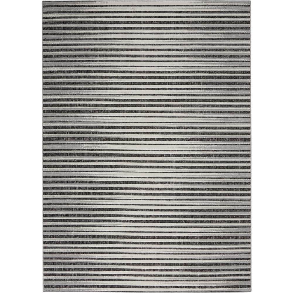 Hampton Bay Calobra Dark Gray 4 ft. x 6 ft. Striped Farmhouse Indoor ...