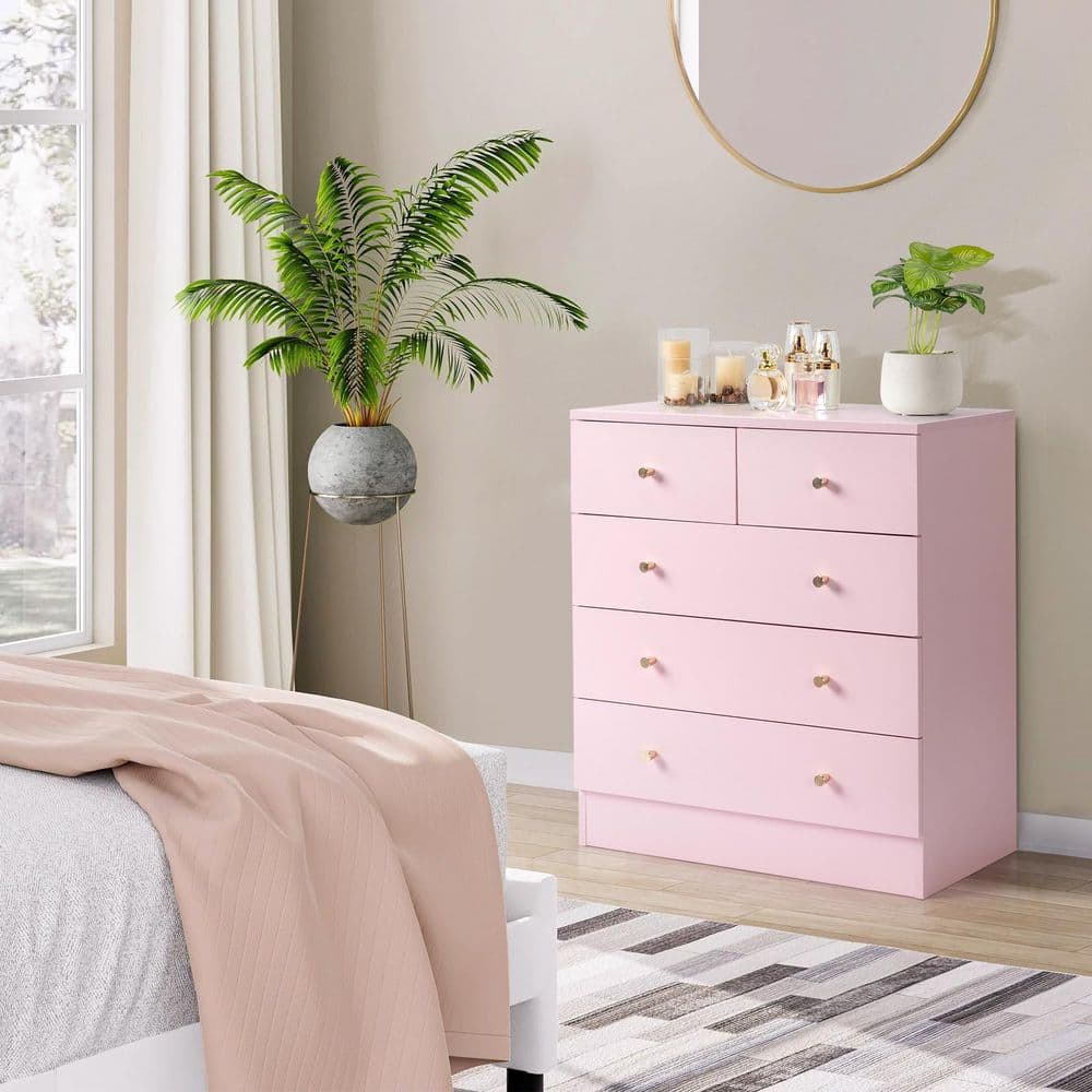 Karl home Pink 5-Drawer 25. 98in. Wide Chest of Drawers K1G52005494 ...