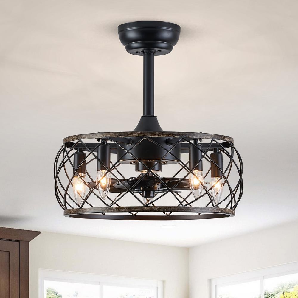 ANTOINE 18 in. Indoor 5-Light Black Farmhouse Caged Ceiling Fan with ...