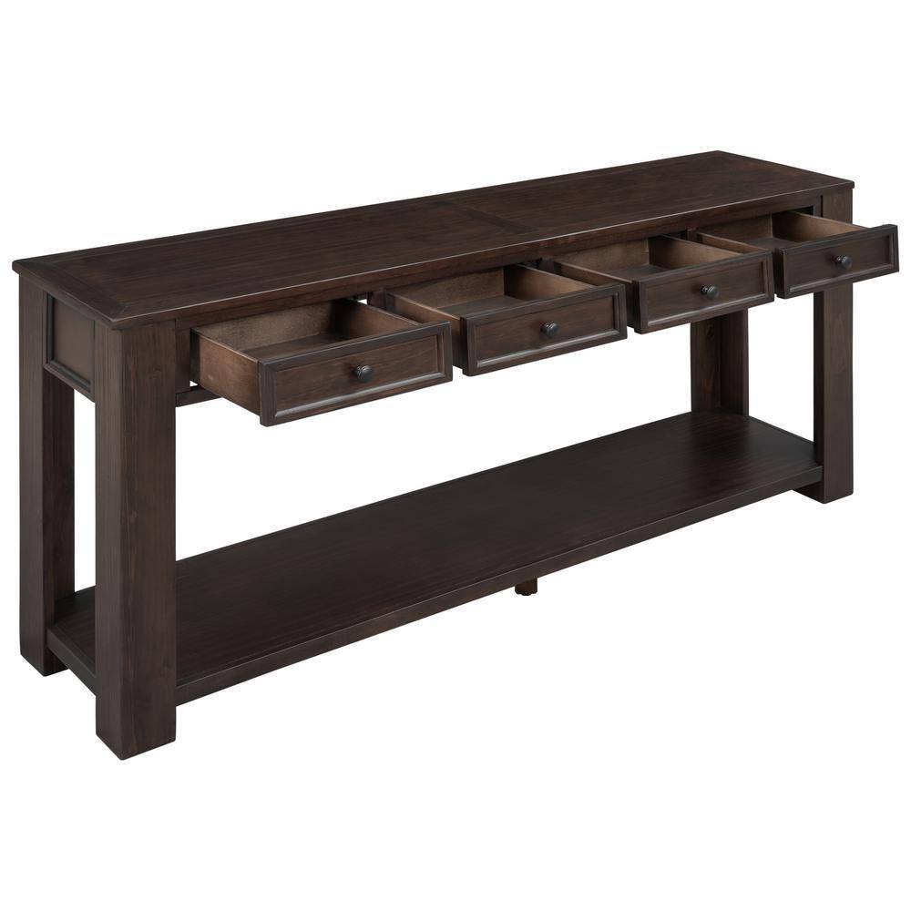 URTR 63 in.Espresso Rectangle Wood Long Console Table with 4 Drawers ...