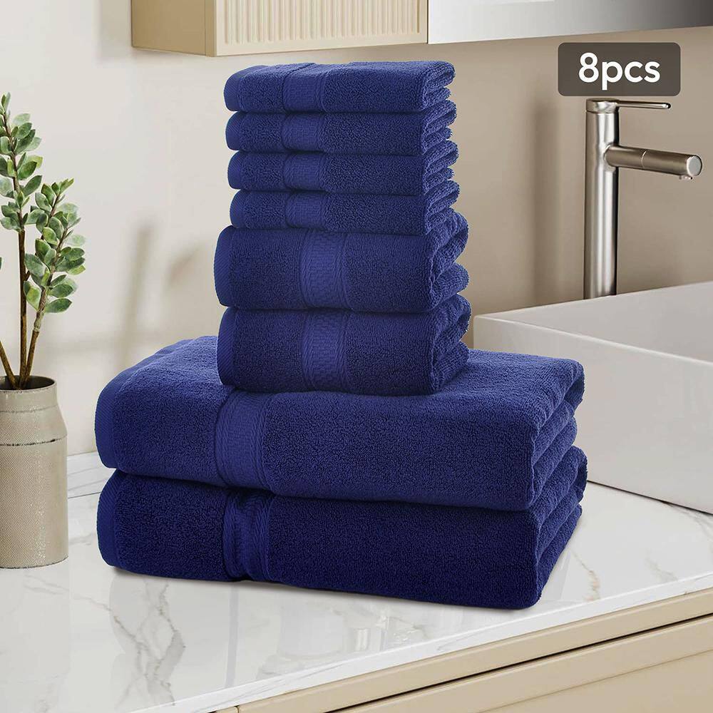 JML 8-Pieces Navy Cotton Bath Towel Set CTS04-Navy-8PCS - The Home Depot