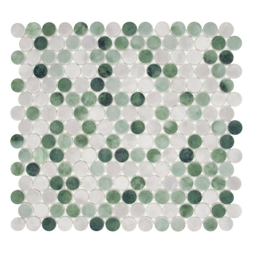 sunwings Penny Round Mixed Green 10 in. x 11 in. Recycled Glass Cement ...