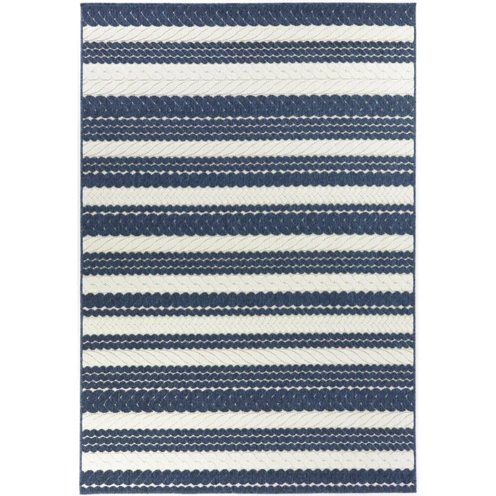 BALTA Caldwell Navy 7 ft. 10 in. x 10 ft. Stripe Indoor/Outdoor Area ...