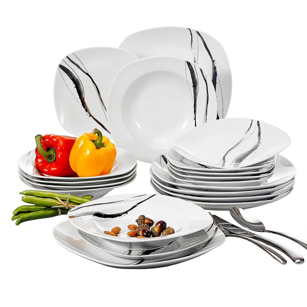 VEWEET Teresa 18-Piece Casual Ivory White with Black Lines Pattern ... VEWEET Teresa 18-Piece Casual Ivory White with Black Lines Pattern ...