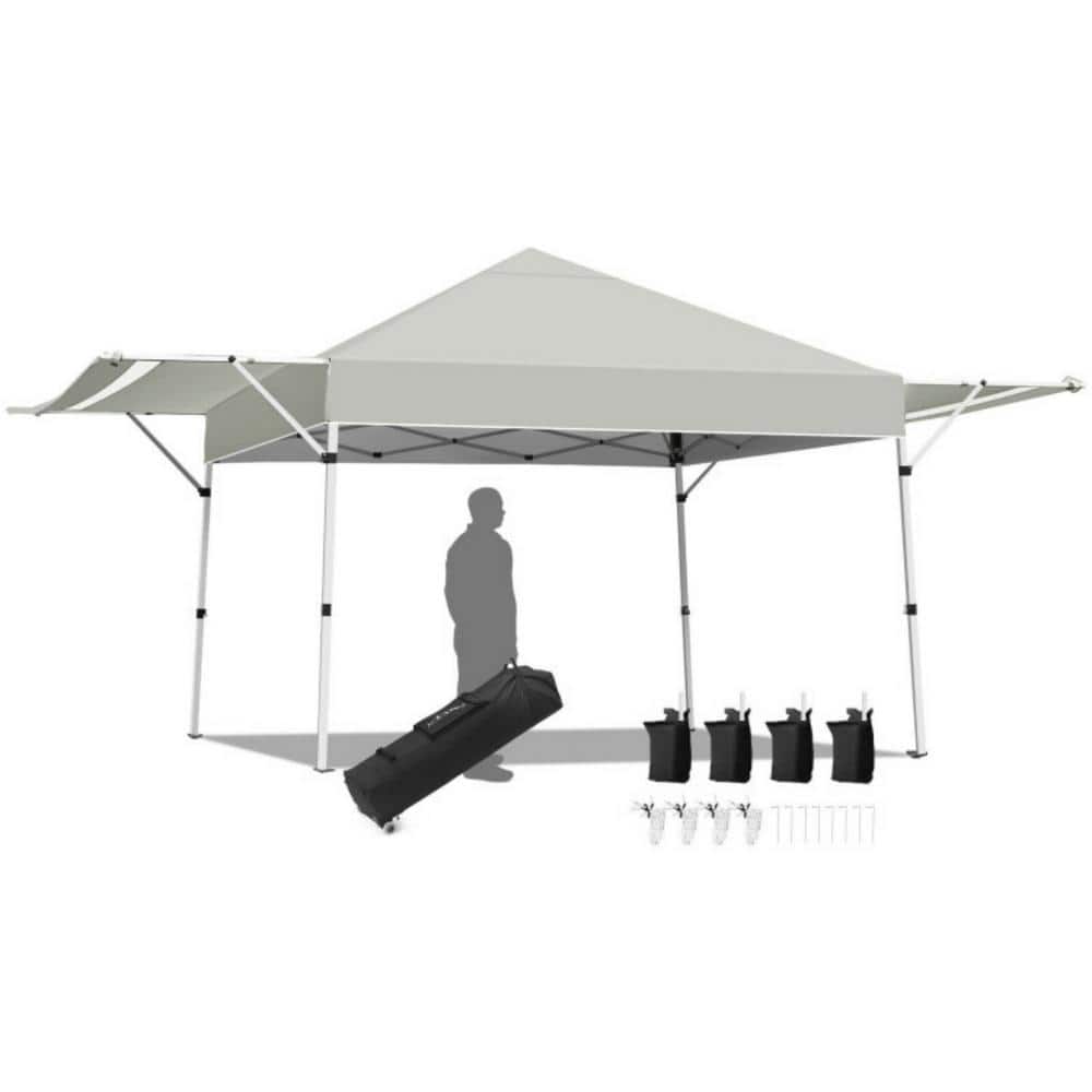 Clihome 10 ft. x 17 ft. Gray Foldable Pop Up Canopy with Adjustable ...