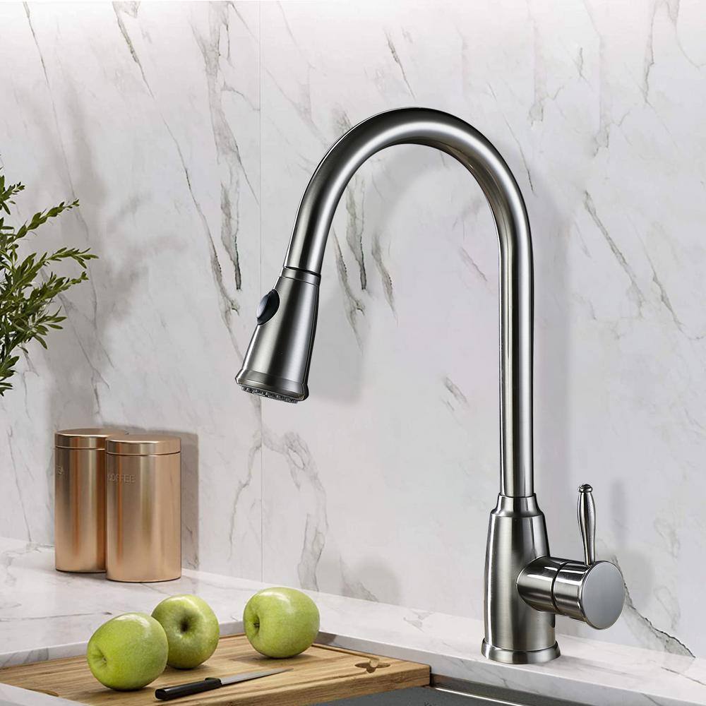 CASAINC Single Handle Surface Mount Pull Out Sprayer Kitchen Faucet in ...
