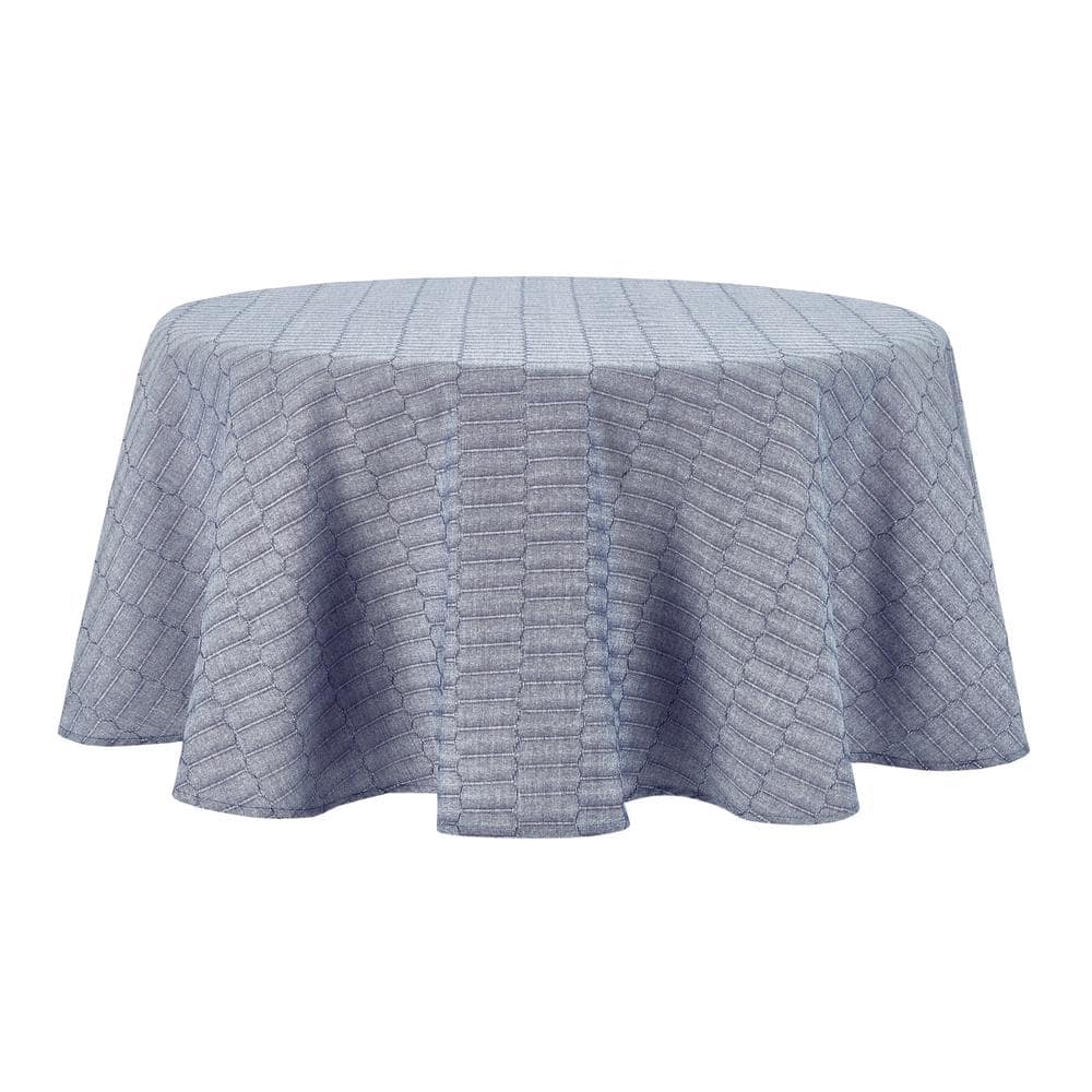 MARTHA STEWART Honeycomb Modern Farmhouse 70 in. Round Blue Cotton ...