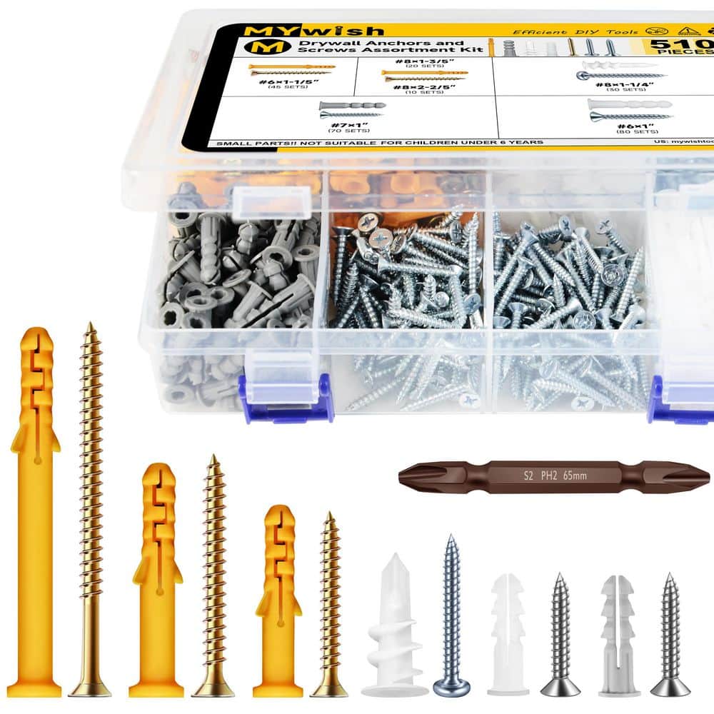 MYWISH Drywall Anchors and Screws Assortment Kit 510-Pieces, Self ...