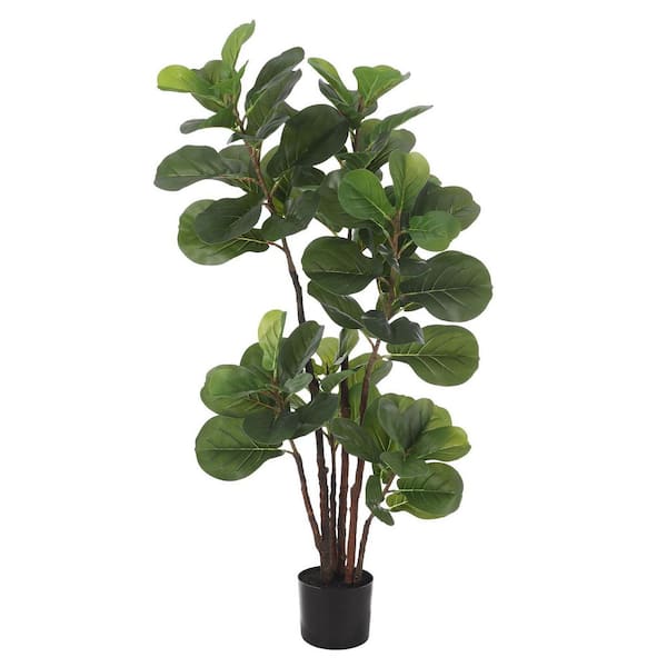 3 ft. Artificial Fiddle Leaf Fig Tree in Black Pot, Artificial Ficus ...