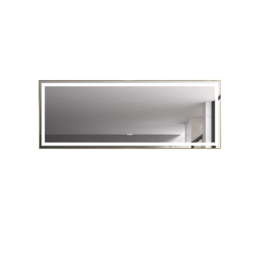 WELLFOR 118 in. W x 36 in. H Rectangular Aluminum Framed Anti-Fog Dimmable LED Wall Bathroom ...