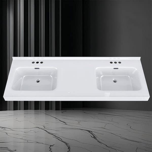 NTQ 61 in. W x 22 in. D Solid Surface White Vanity Top Rectangular ...