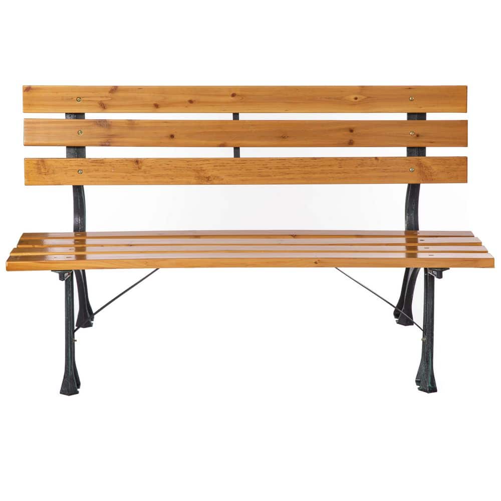 Gardenised Park 2-Person Natural Wood Outdoor Bench-Wooden Slat Seat ...