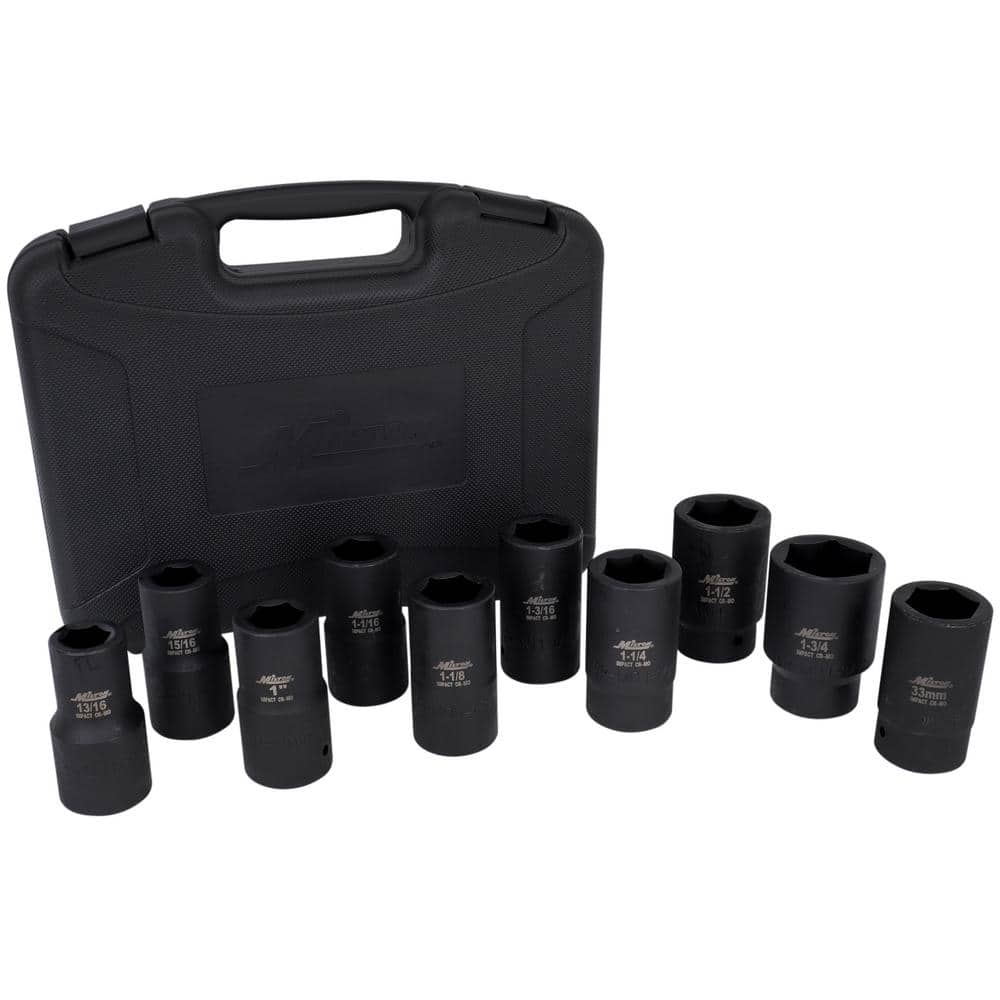 Milton 1 in. Dr. SAE and Metric Heavy-Duty Wheel Impact Socket Set - 10 ...