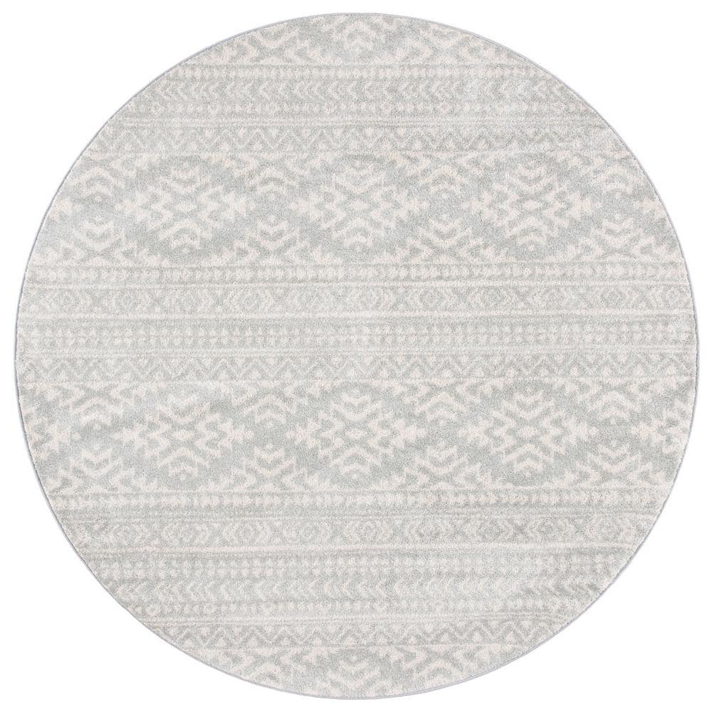 SAFAVIEH Tulum Light Gray/Ivory Doormat 3 ft. x 3 ft. Round Tribal ...