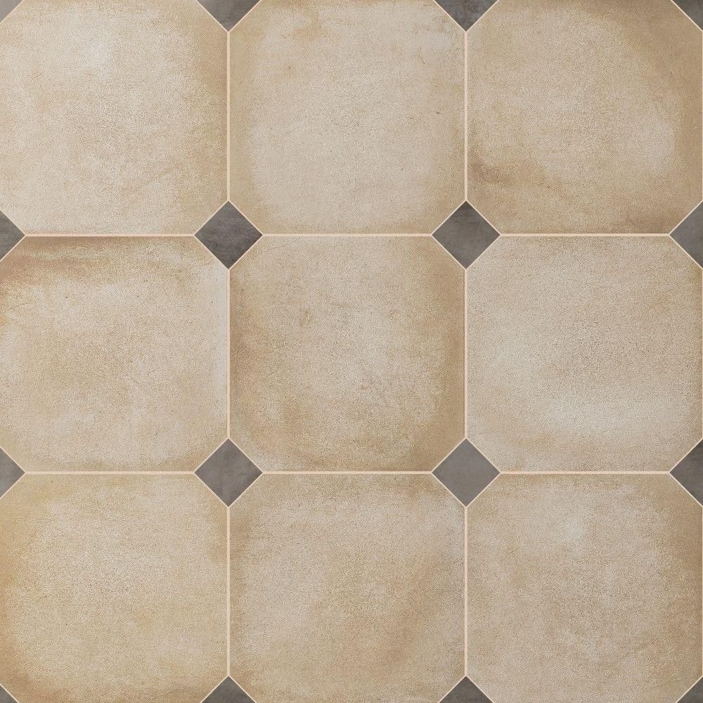Merola Tile Laverton Octagon Beige with Taco Grafito 8 in. x 8 in ...
