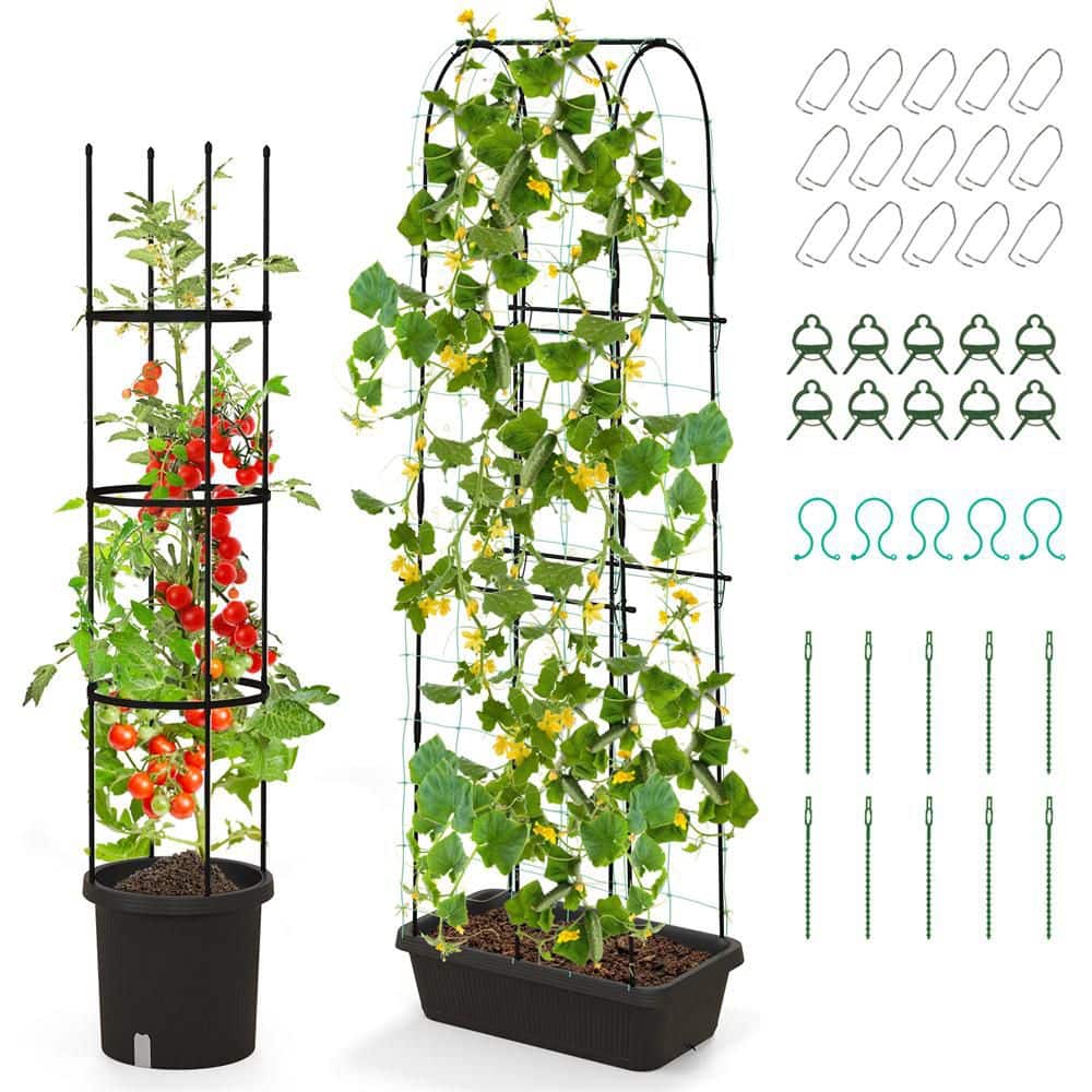 HONEY JOY Black Metal Garden Trellis 58.5 in. Tomato Cage 71 in ...