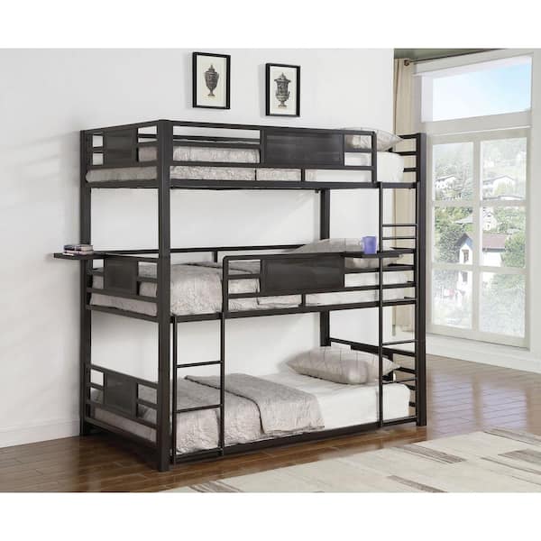 Coaster Rogen Dark Bronze Twin Triple Bunk Bed 460394T - The Home Depot