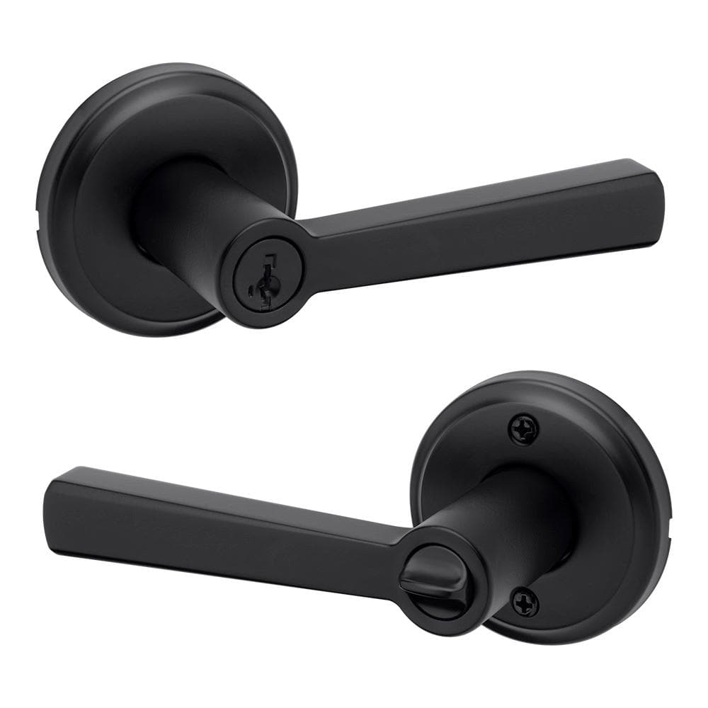 Kwikset Trafford Matte Black Reversible Round Straight Keyed Entry Door ...